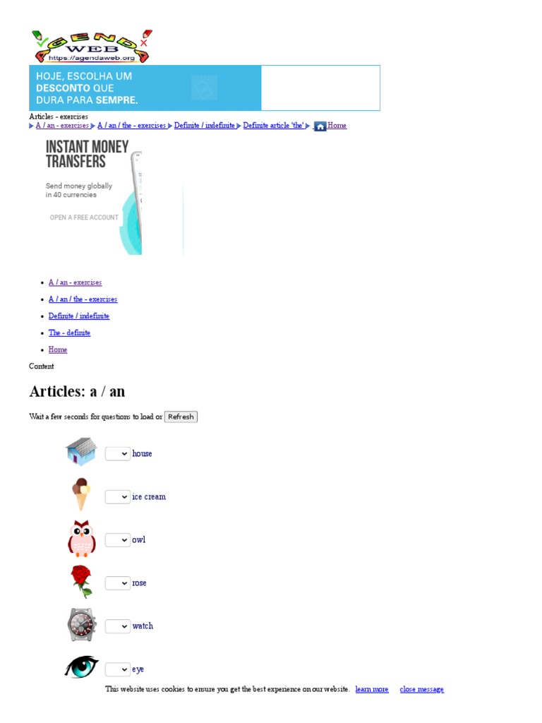 Articles Exercises for English Learners | PDF