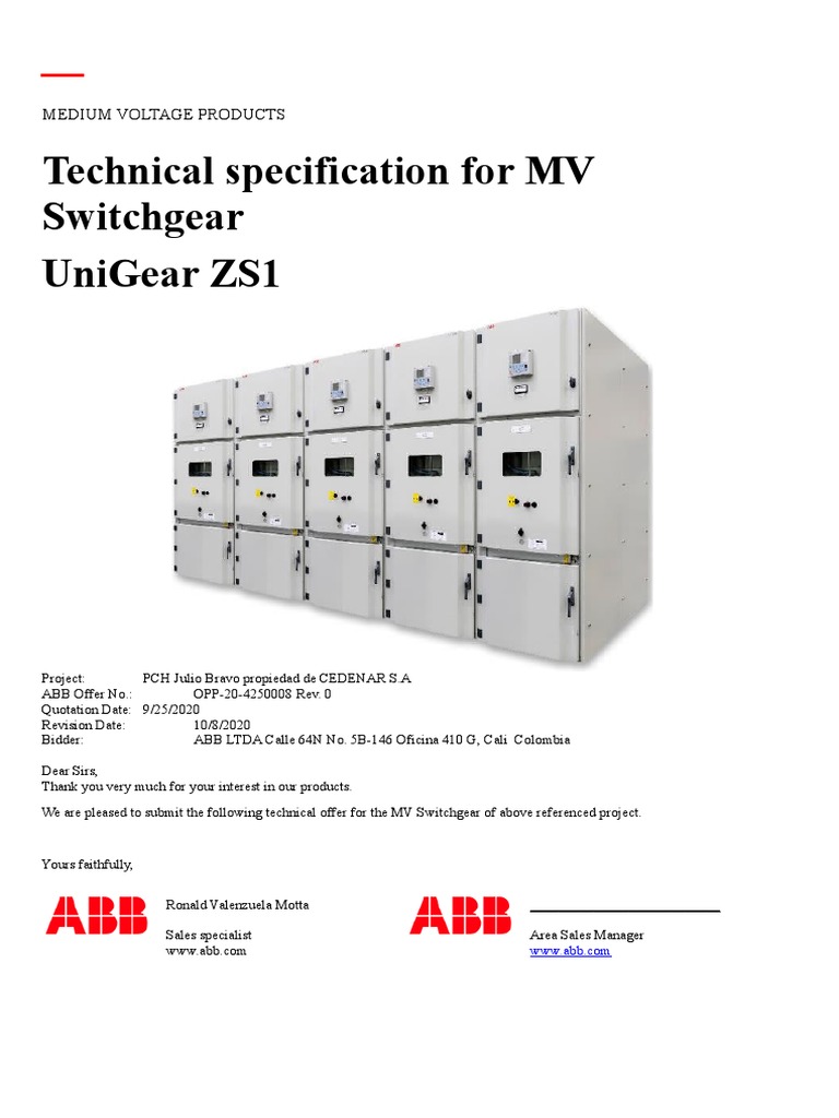 UniGear ZS1 MV Switchgear Specs | PDF | Switch | Electric Power ...