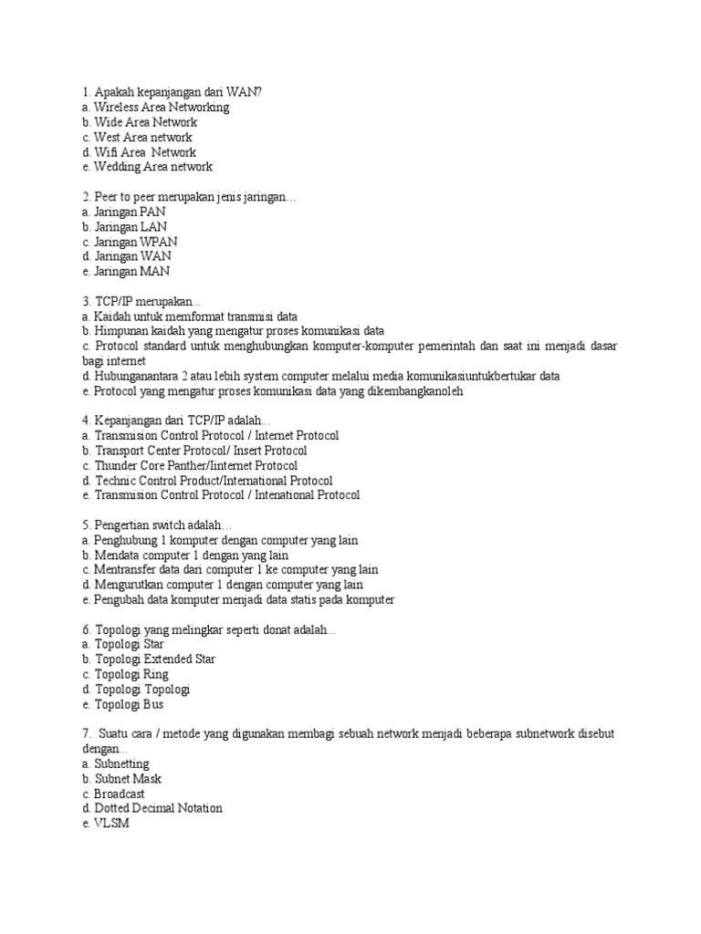 Kuis Jaringan Komputer dan Protokol | PDF