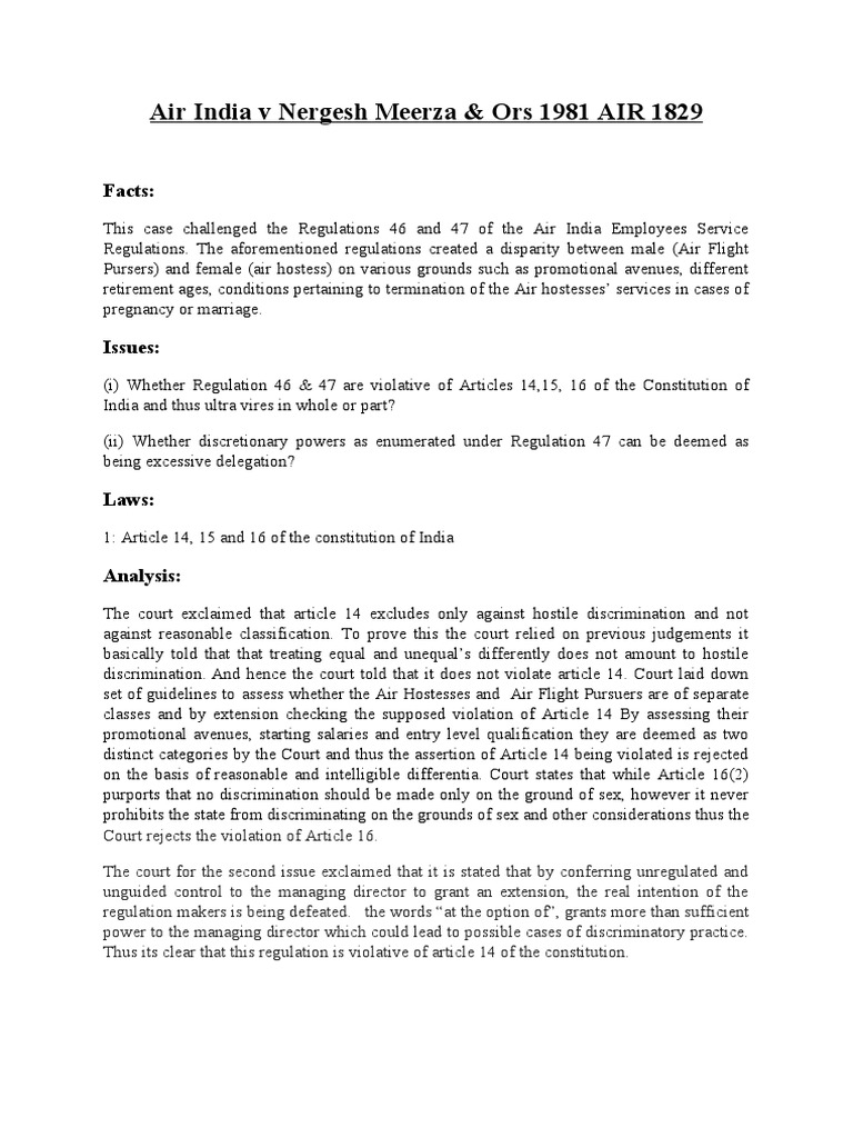 Air India V Nergesh Meerza | PDF