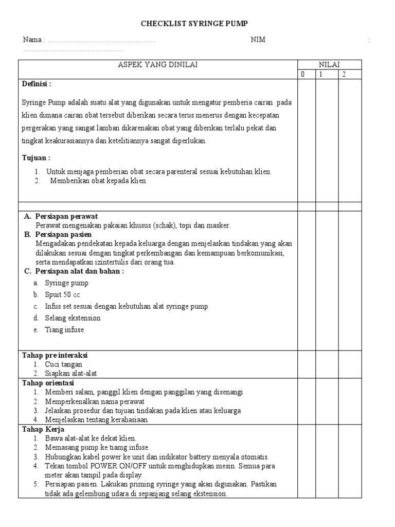 Syringe Pump Checklist | PDF