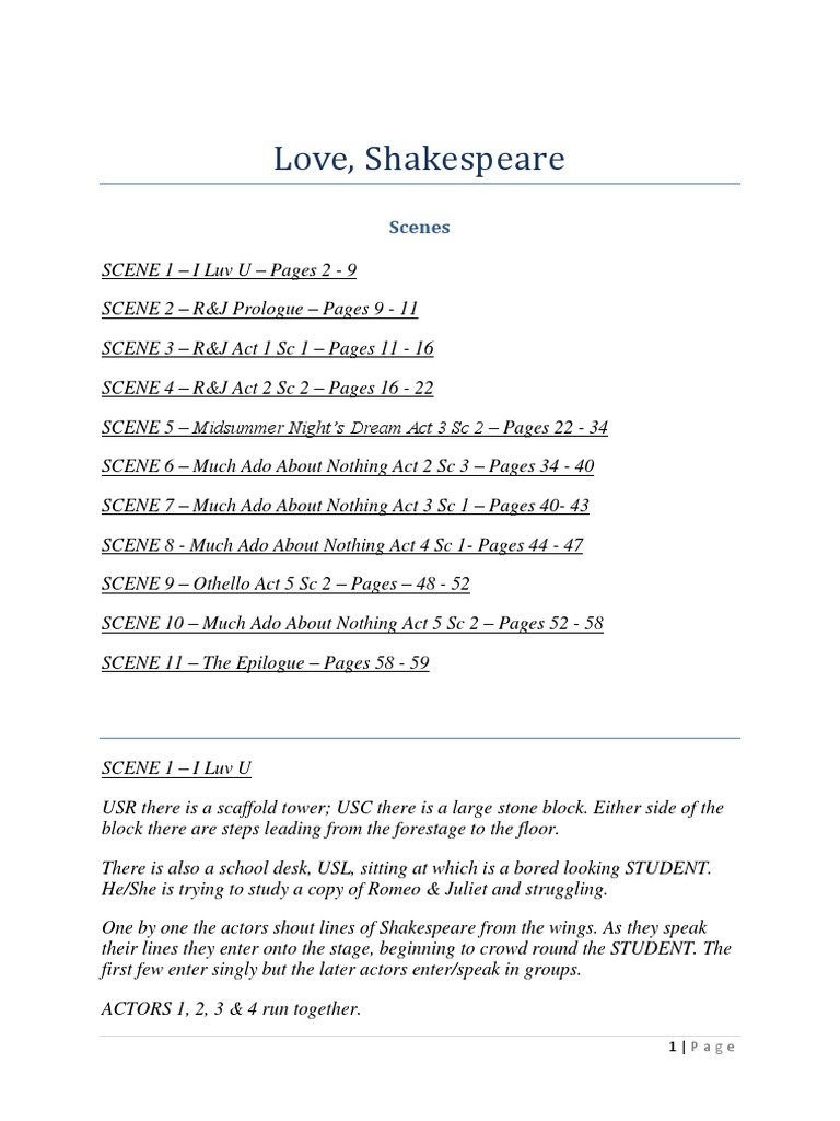 Love, Shakespeare SCRIPT | PDF | Characters In Romeo And Juliet | Much ...