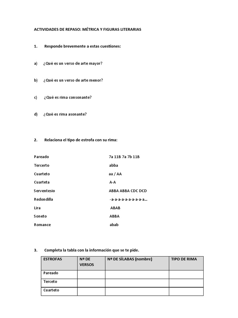 Figuras literarias y métrica | PDF | Metro (poesía) | Rima
