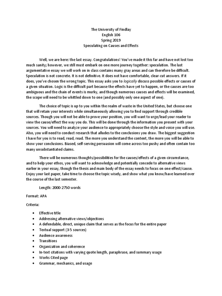 Speculating On Causes and Effects | PDF | Essays | Causality