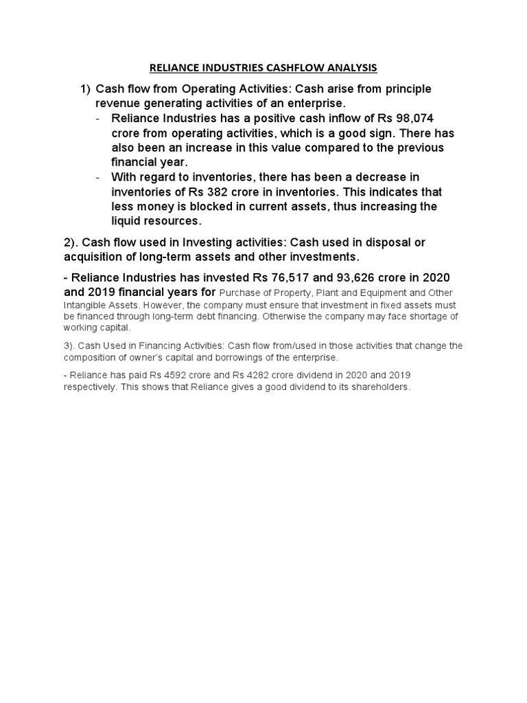 Reliance Industries Cashflow Analysis | PDF