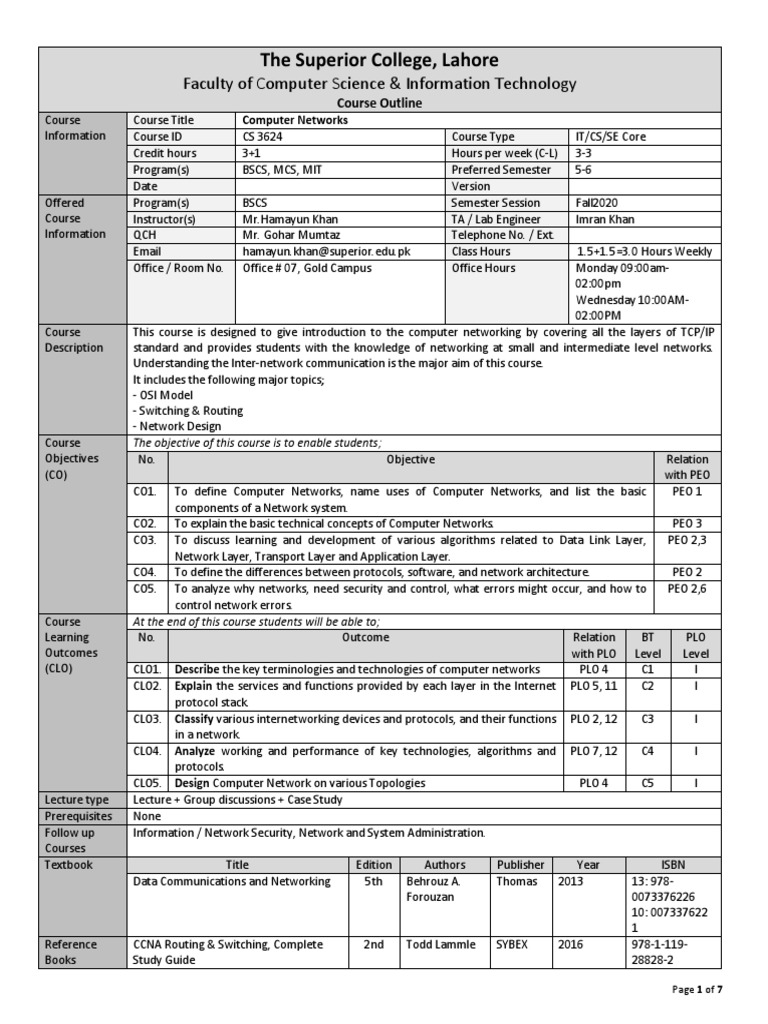 Course Module & Course Outline - Computer Networks | PDF | Internet ...