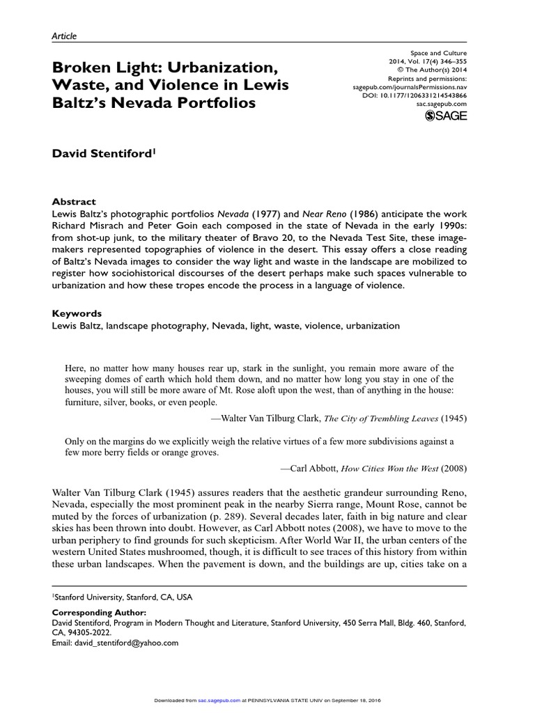 Broken Light: Urbanization, Waste, and Violence in Lewis Baltz's Nevada Portfolios | PDF ...