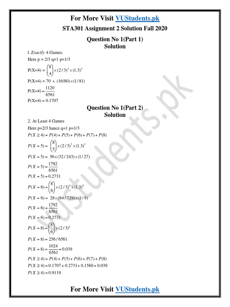 STA301 Assignment 2 Solution Fall 2020 | PDF | Teaching Mathematics | Nature