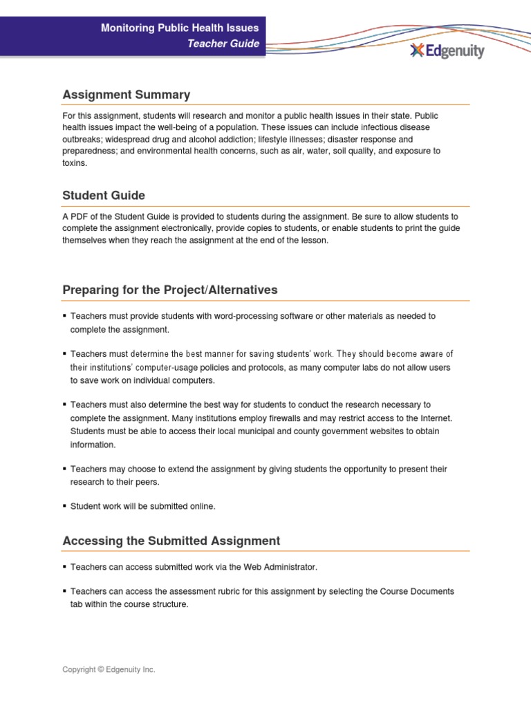 Project - Current Public Health Issue - Teacher Guide | PDF | Public ...