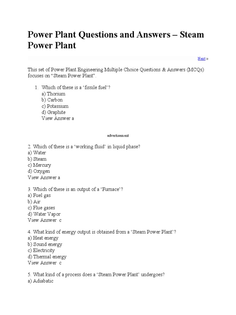 Power Plant Questions and Answers | PDF | Steam Engine | Heat Exchanger