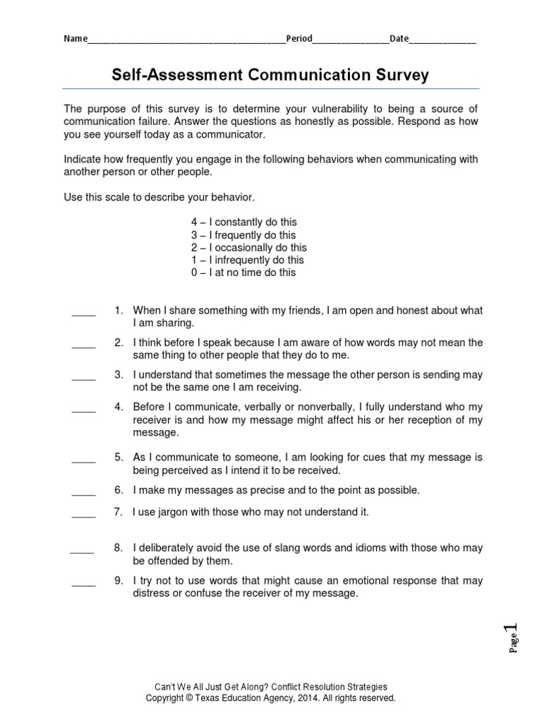Self Assessment Communication Survey | PDF | Nonverbal Communication ...