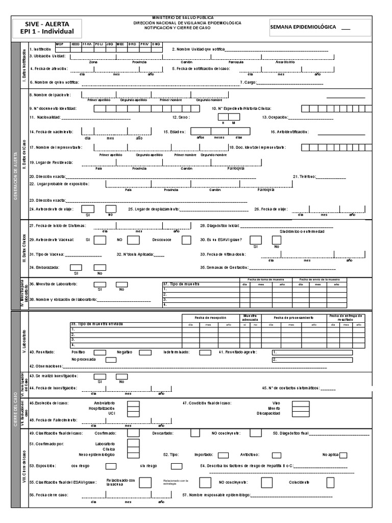 Formulario EPI 1 Individual de Notificación | PDF | Epidemiología ...