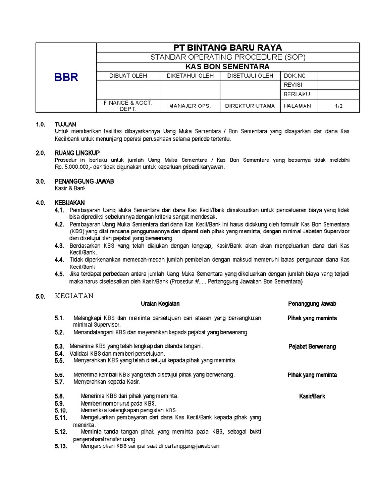 Prosedur Kas Bon Sementara BBR | PDF