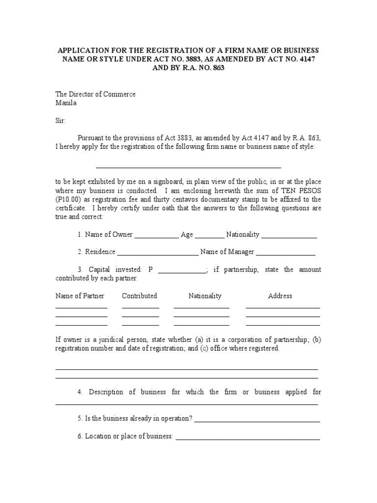 Application For Registration of Business Name | PDF | Government | Justice