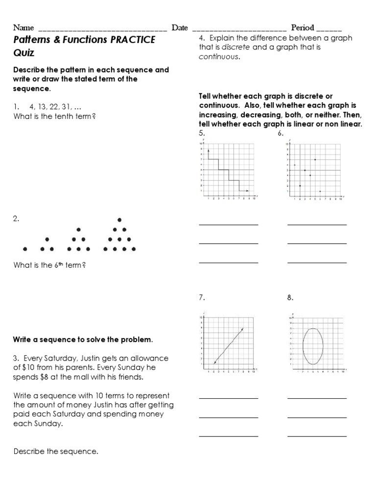 Attachment - PDF - Patterns & Functions PRACTICE Quiz | PDF | Function ...