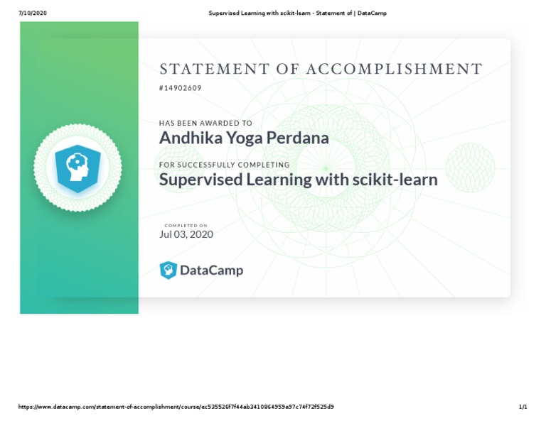 Supervised Learning With Scikit-Learn - Statement of - DataCamp | PDF