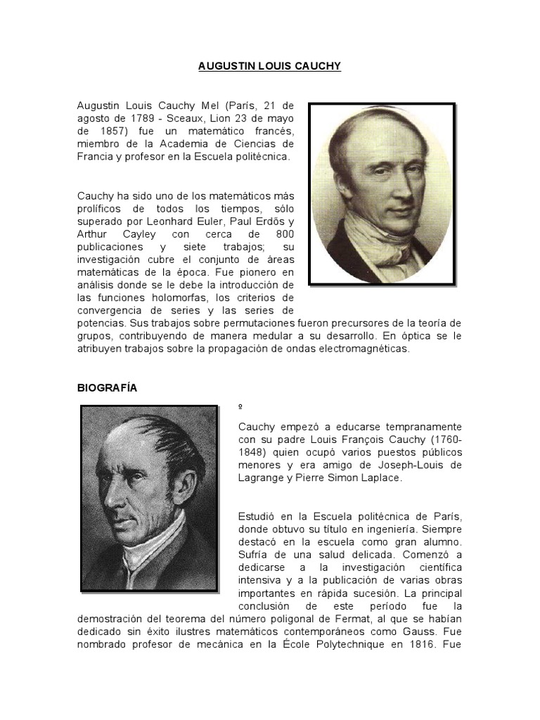 Biografia Cauchy | PDF | Análisis matemático | Science
