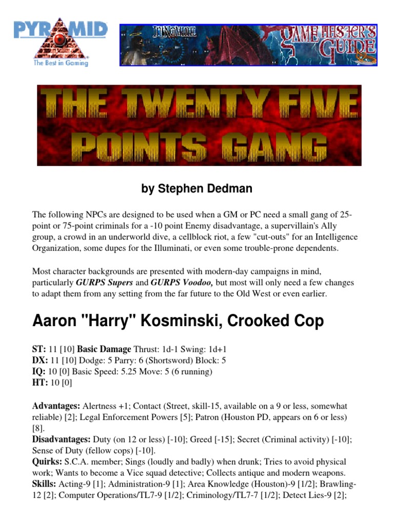 Pyramid - GURPS - The 25 Point Gang (S) | PDF | Gunfighter | Police