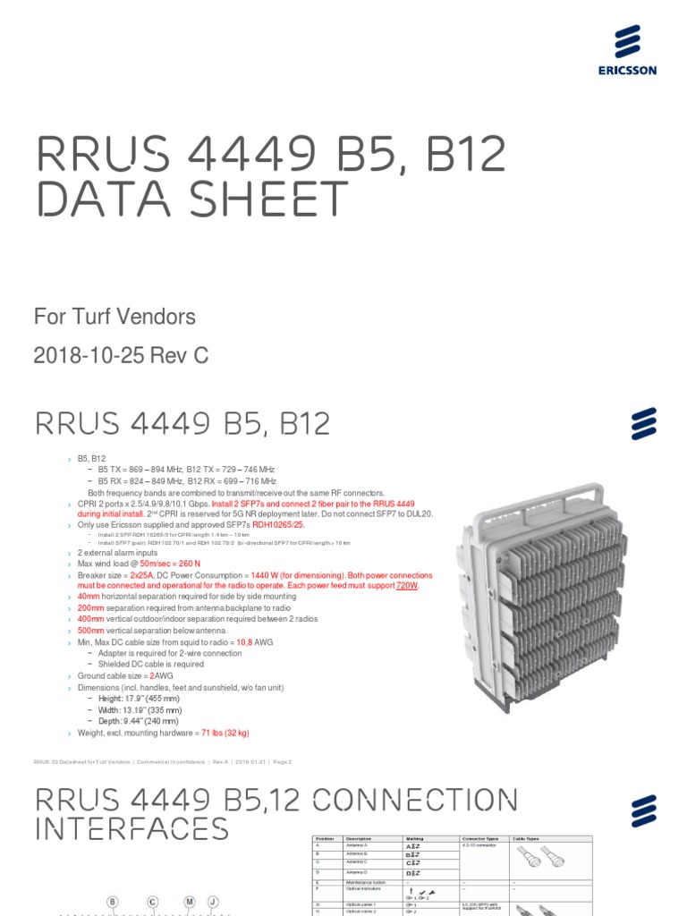 RRUS 4449 B5 B12 Turf Spec Sheet 102518 Rev C | PDF