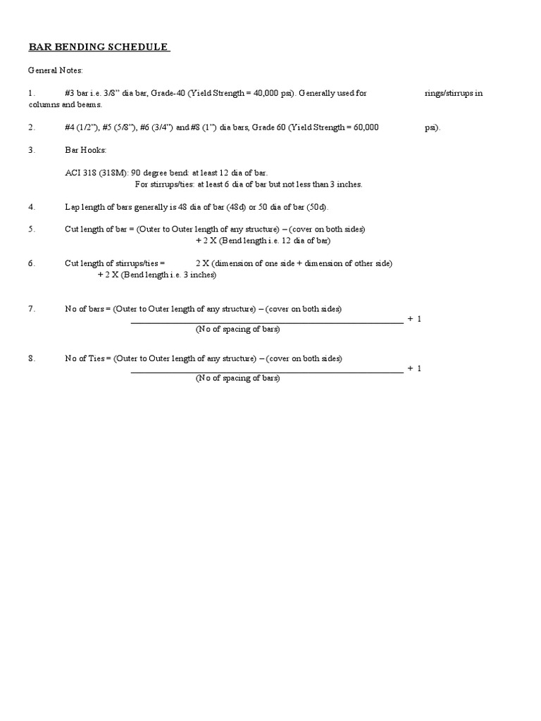Bar Bending Schedule Sheet General Notes | PDF