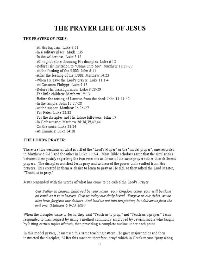 Prayer Life of Jesus | PDF | Lord's Prayer | Gospel Of Matthew