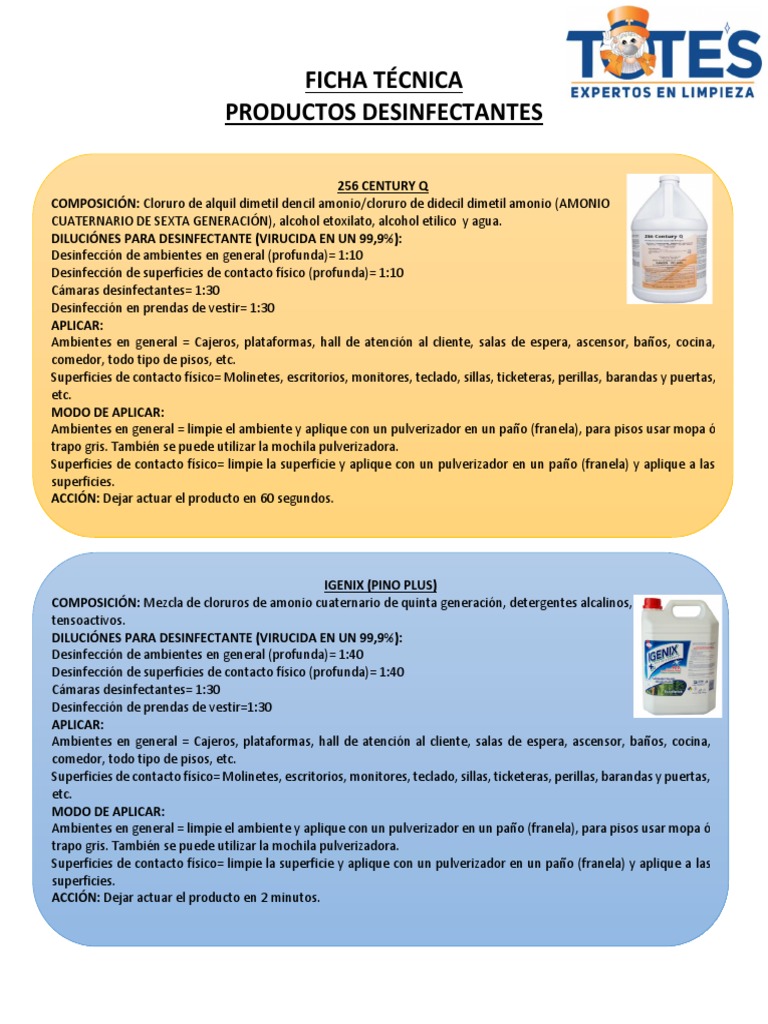 Ficha Técnica Desinfectante | PDF | Productos de limpieza | Química de estado sólido