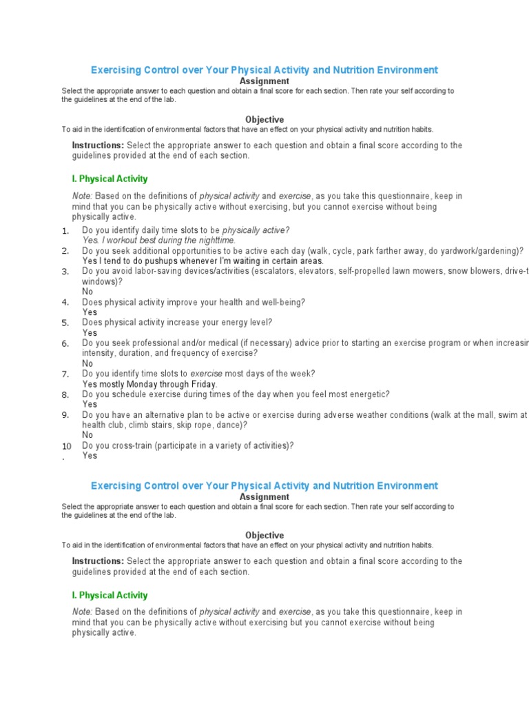 Lab 2A Exercising Control Over Your Physical Activity and Nutrition ...