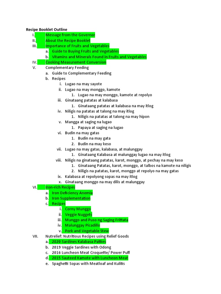 Recipe Booklet Outline | PDF | Foods | Cuisine