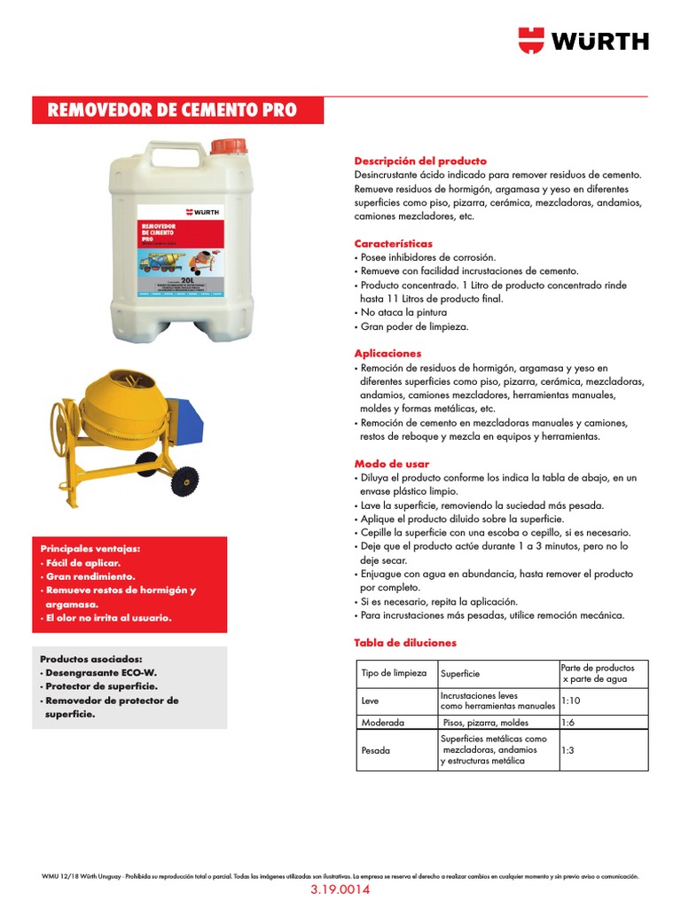Removedor de Cemento Pro: Descripción Del Producto | PDF | Cemento ...