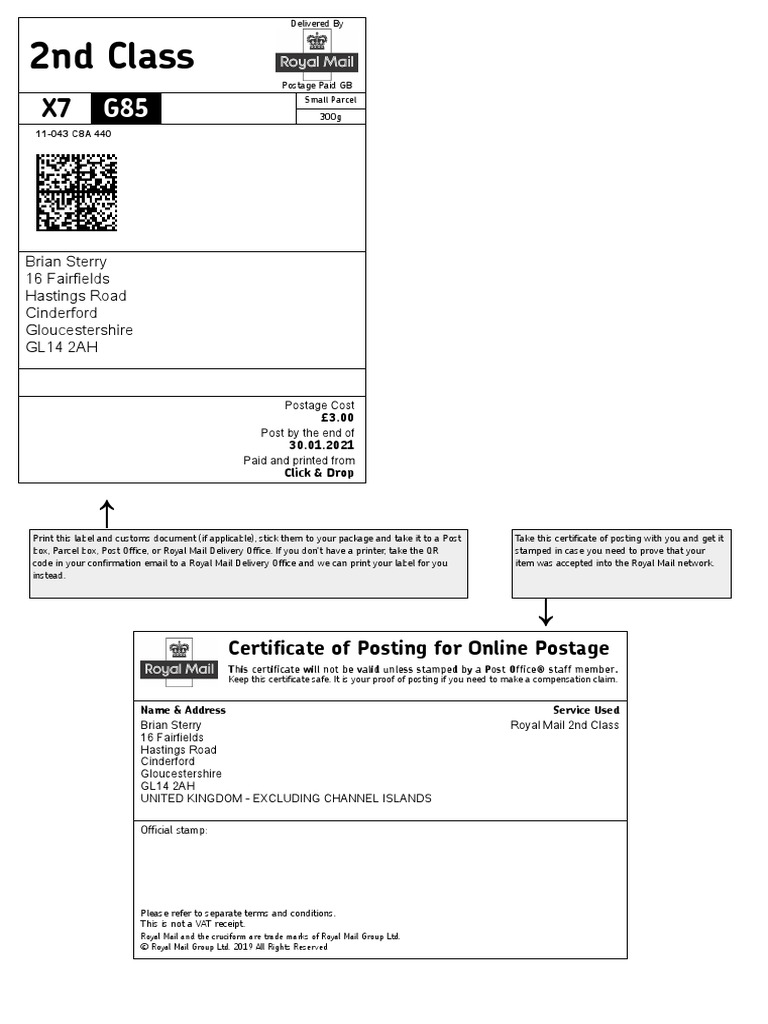 2nd Class: Certificate of Posting For Online Postage | PDF | Mail ...