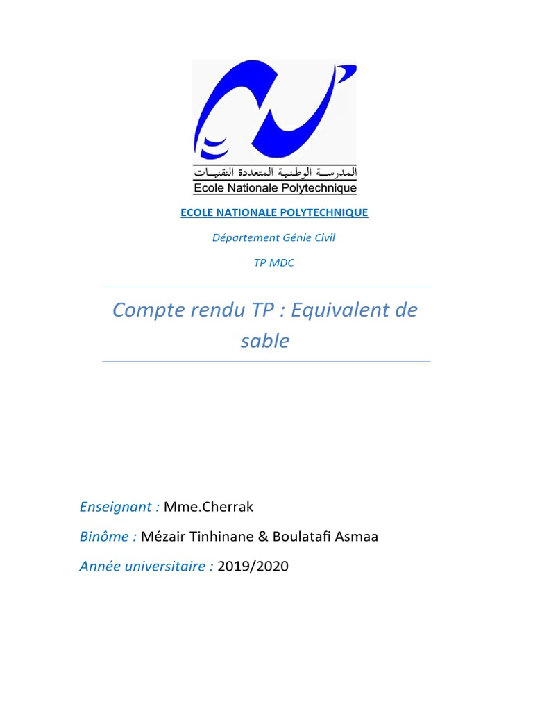 Rapport TP : Essai Équivalent de Sable | PDF | La nature