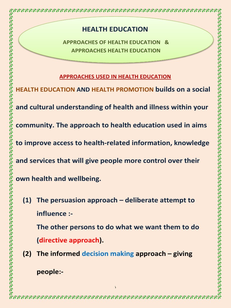 Approaches Used in Health Educatio | PDF | Health Education | Health Care