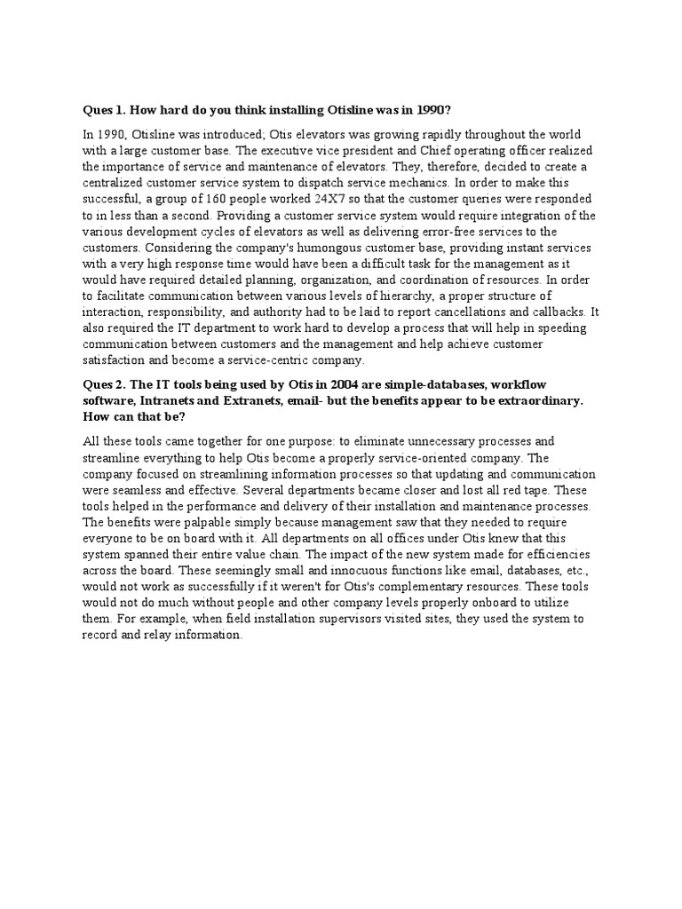 Ques 1. How Hard Do You Think Installing Otisline Was in 1990? | PDF ...