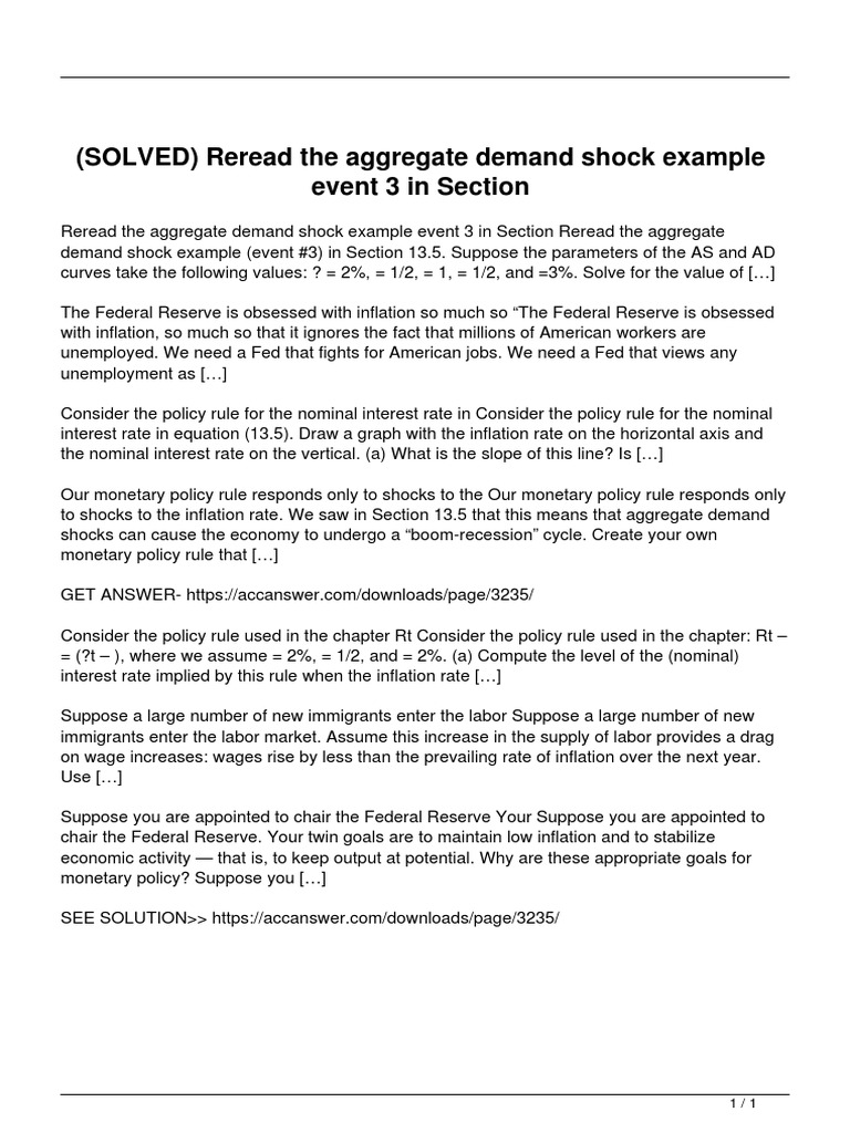 Solved Reread The Aggregate Demand Shock Example Event 3 in Section | PDF | Inflation | Monetary ...