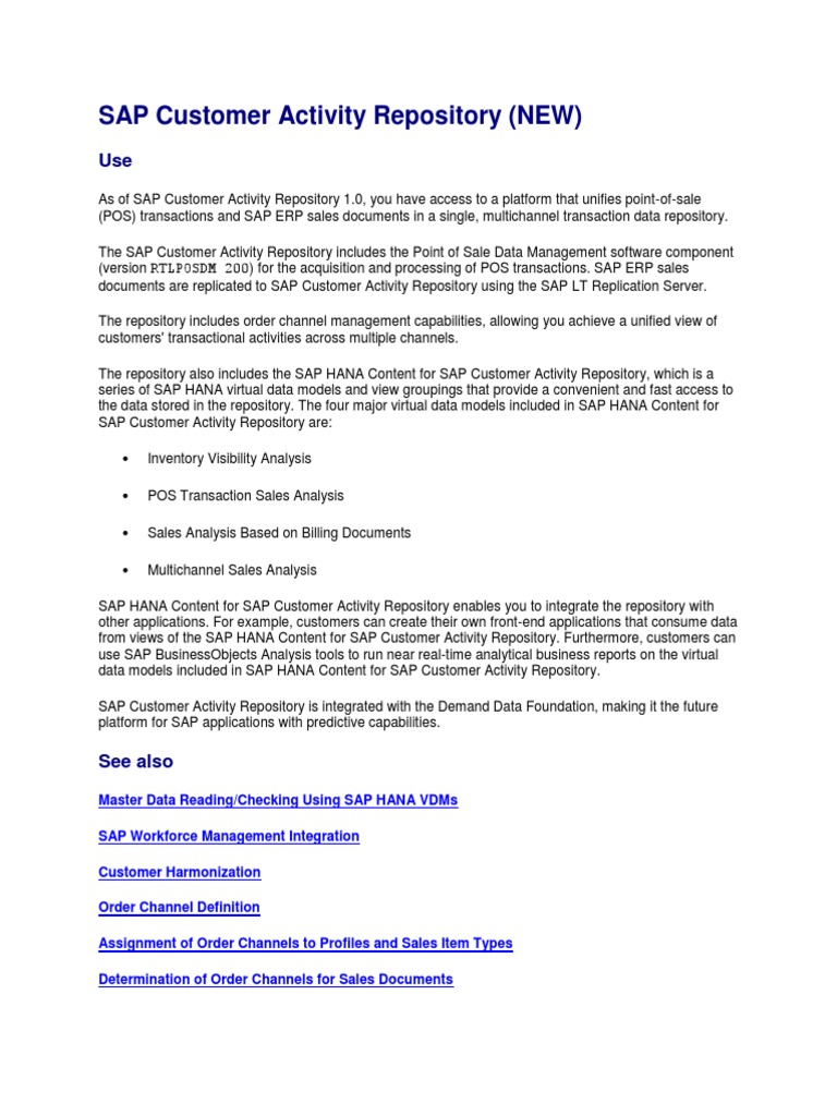 SAP Customer Activity Repository Overview | PDF | Point Of Sale ...