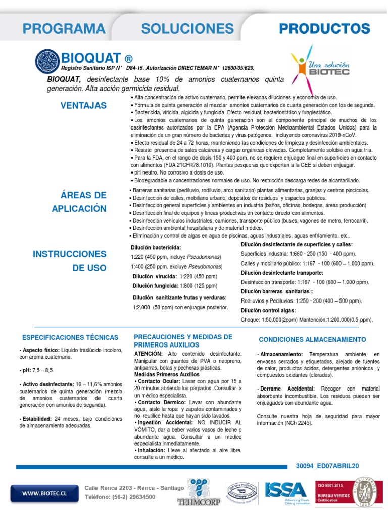 Bioquat Ficha Tecnica | PDF | Agua | Alimentos