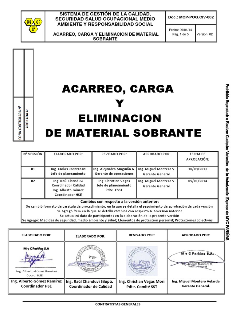 Procedimiento para el acarreo, carga y eliminación de material sobrante ...