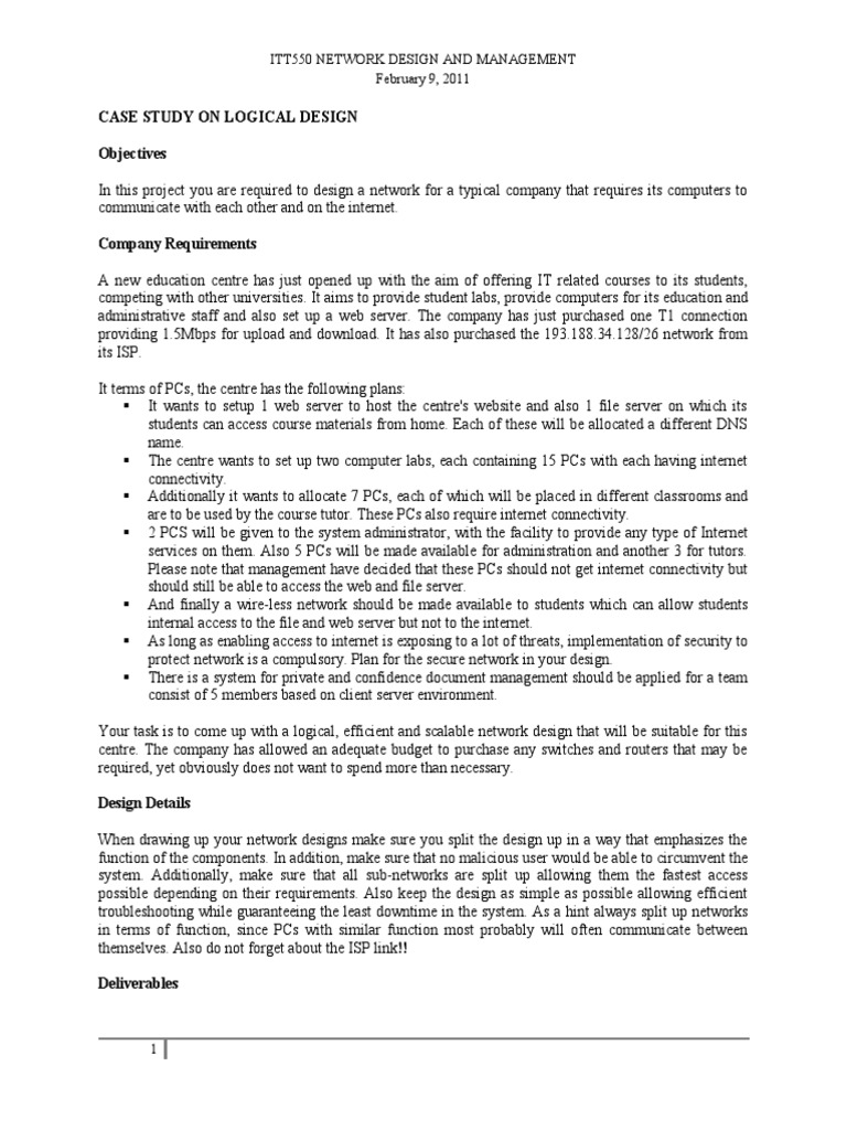 Case Study ITT550 09022011 | PDF | Computer Network | Internet