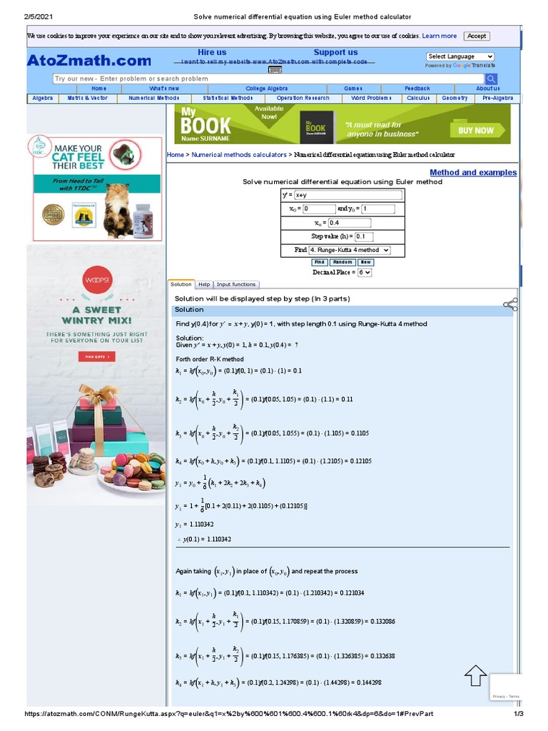 Solve Numerical Differential Equation Using Euler Method Calculator ...