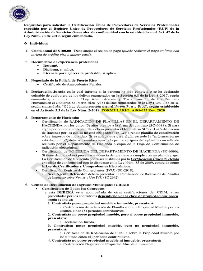 Requisitos para Certificación Única RUP | PDF | Deuda | Gobierno