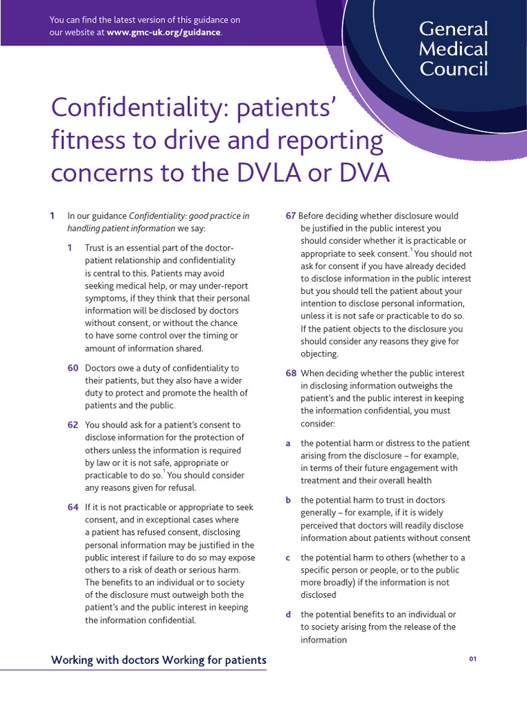 GMC Guidance For Doctors Confidentiality Patients Fitness To Drive and ...