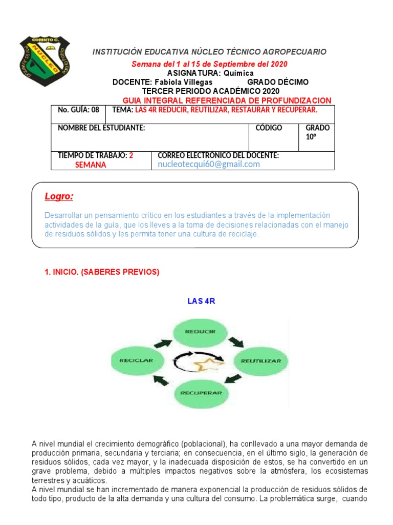 Guia Quimica 10° Las 4R | PDF | Reutilizar | Reciclaje