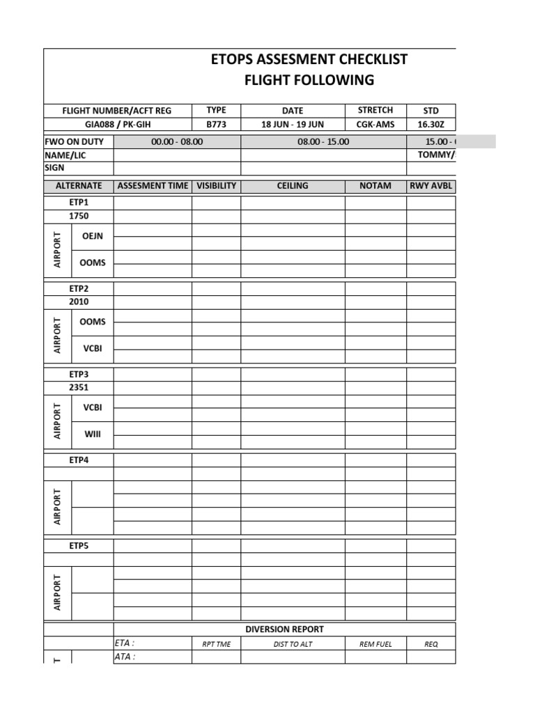 Etops Assesment Checklist Flight Following: Eta: Ata | PDF | Aviation ...