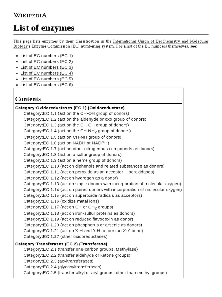 List of Enzymes | PDF | Catalysts | Biochemistry