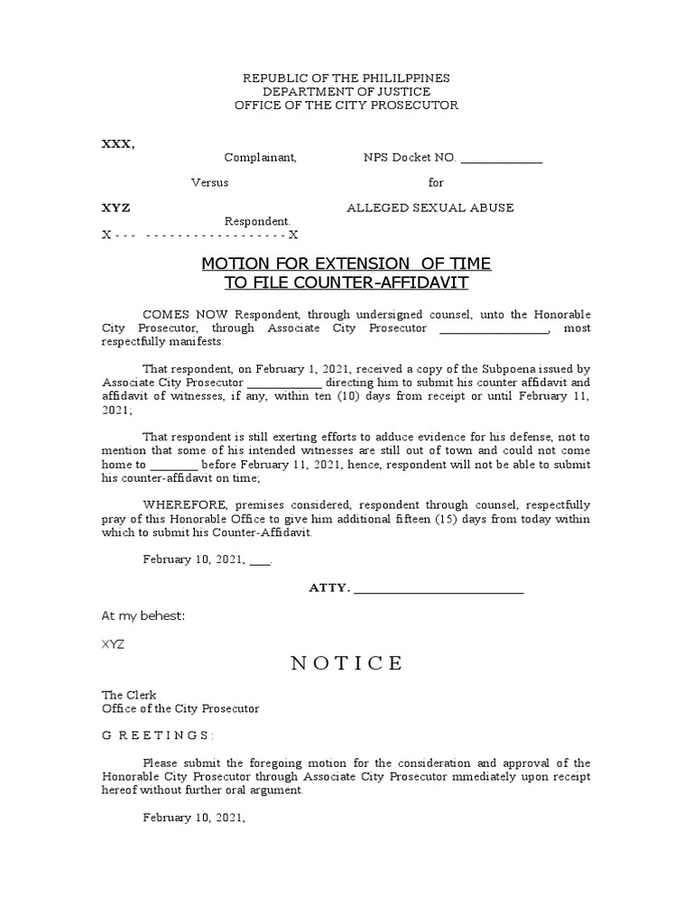 Motion For Extension To File Counter Affidavit | PDF