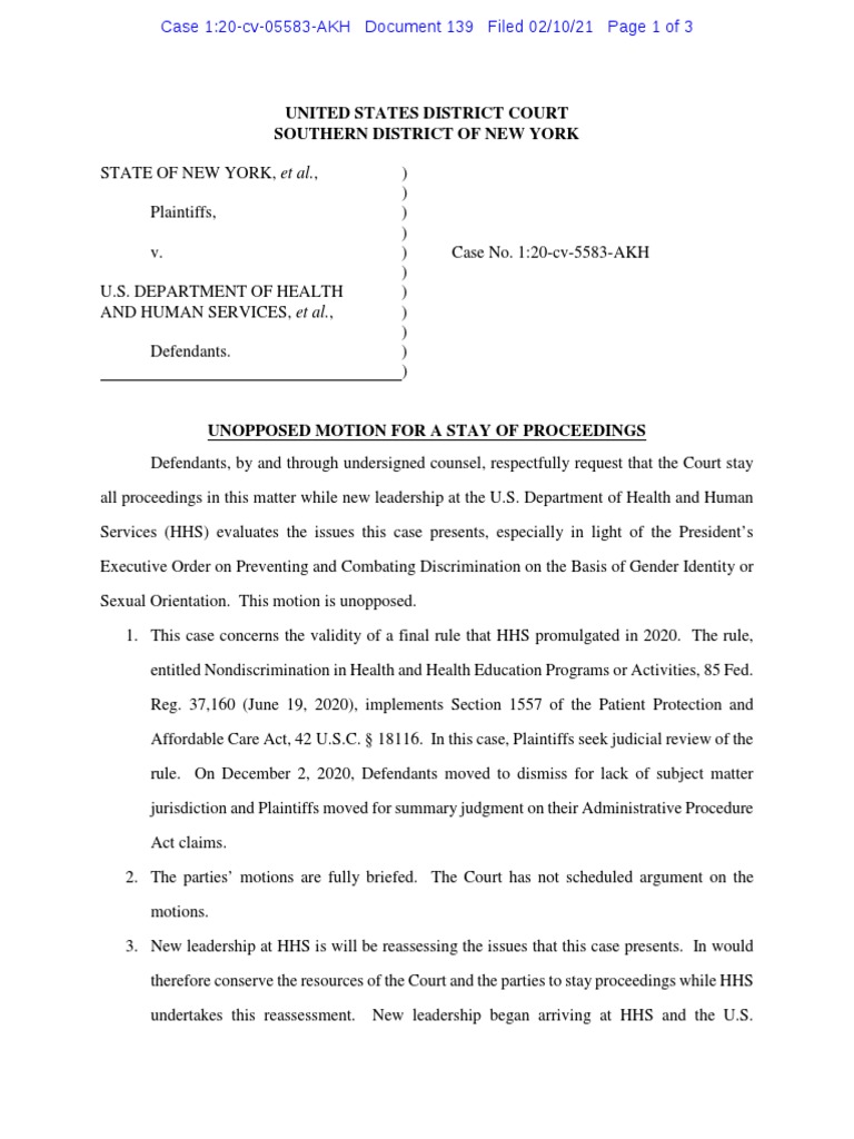 Unopposed Motion For A Stay of Proceedings | PDF | United States Law ...