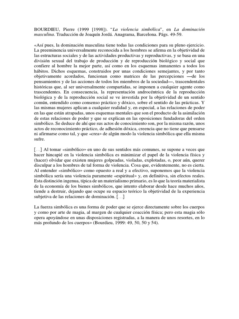 05-Recurso - texto-BOURDIEU. La Dominación Masculina | Descargar gratis PDF | Violencia | La ...