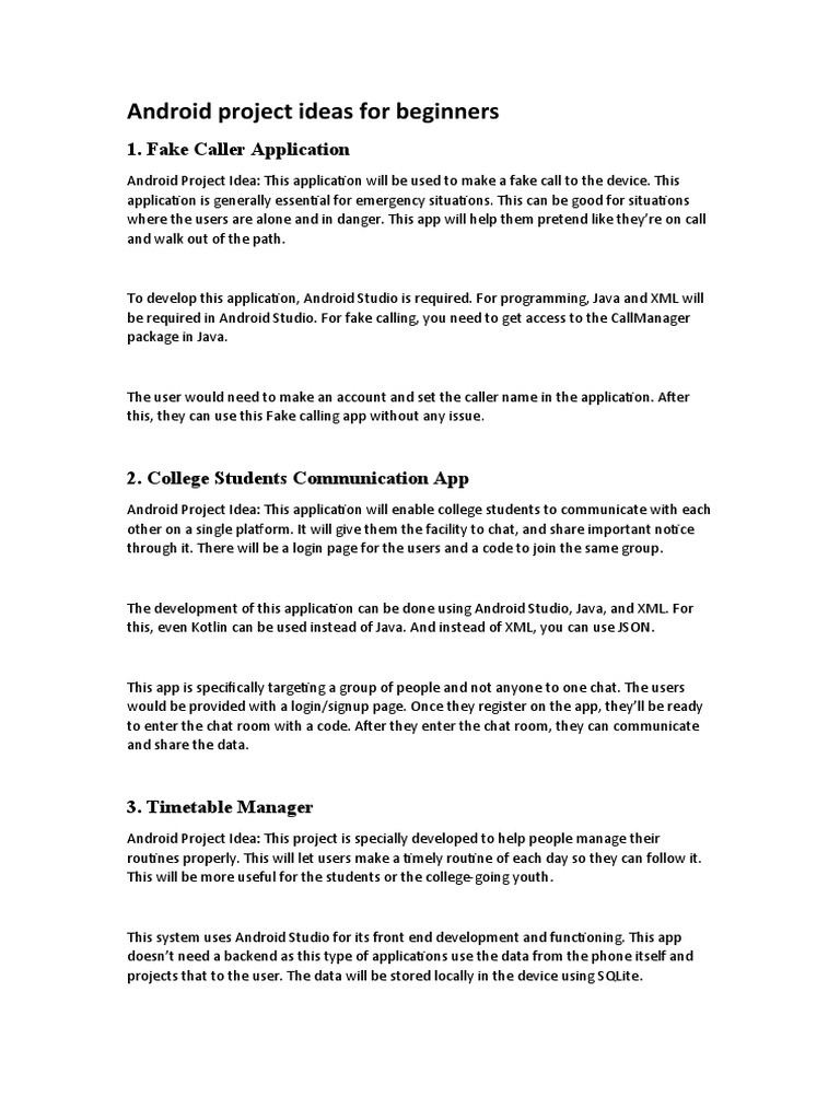 Android Project Ideas For Beginners: 1. Fake Caller Application | PDF ...