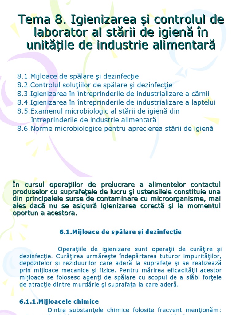 Tema 8. Igienizarea Si Controlul de Laborator Al Starii de Igiena in ...