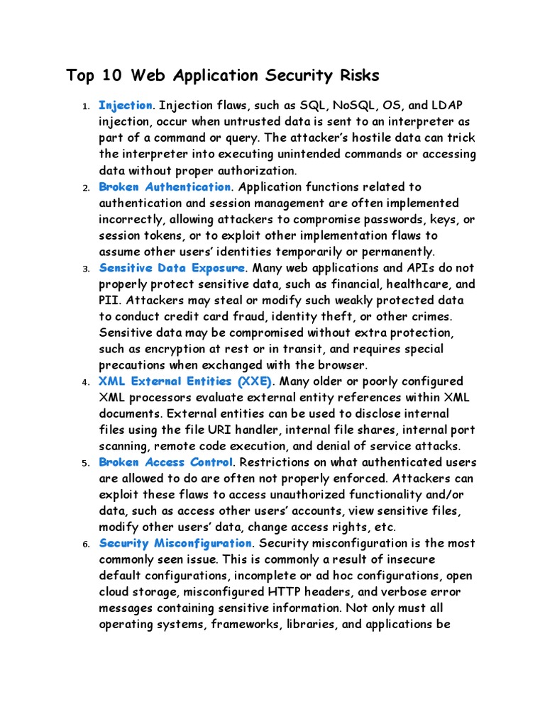 Top 10 Web Application Security Risks Pdf Computer Networking